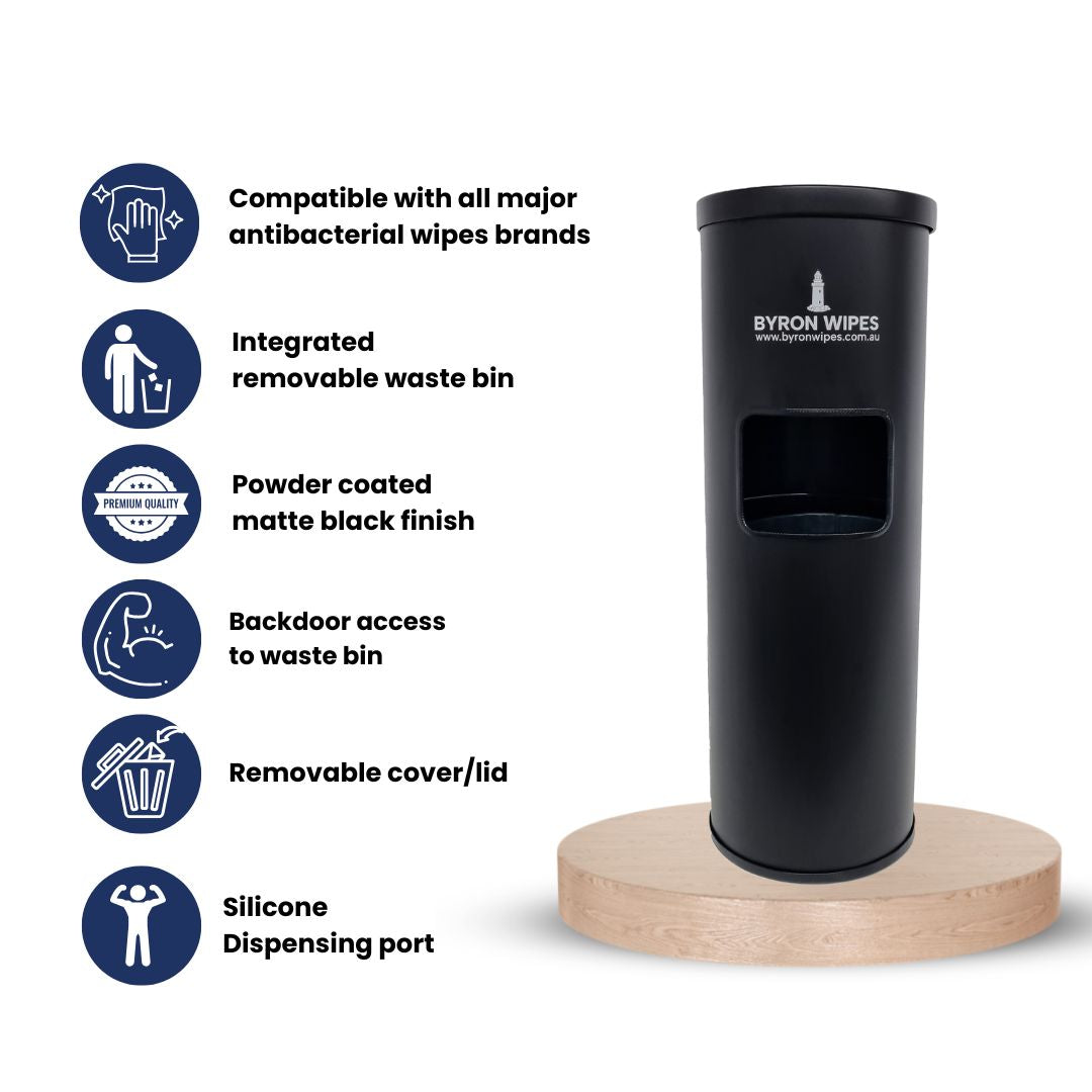 Freestanding Wipes Dispenser Matte Black | Byron Wipes